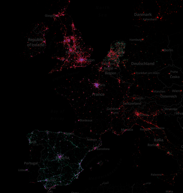 整合 2.8 億則訊息 Twitter 全球地圖，一窺手機用戶的發文習慣與位置 | T客邦