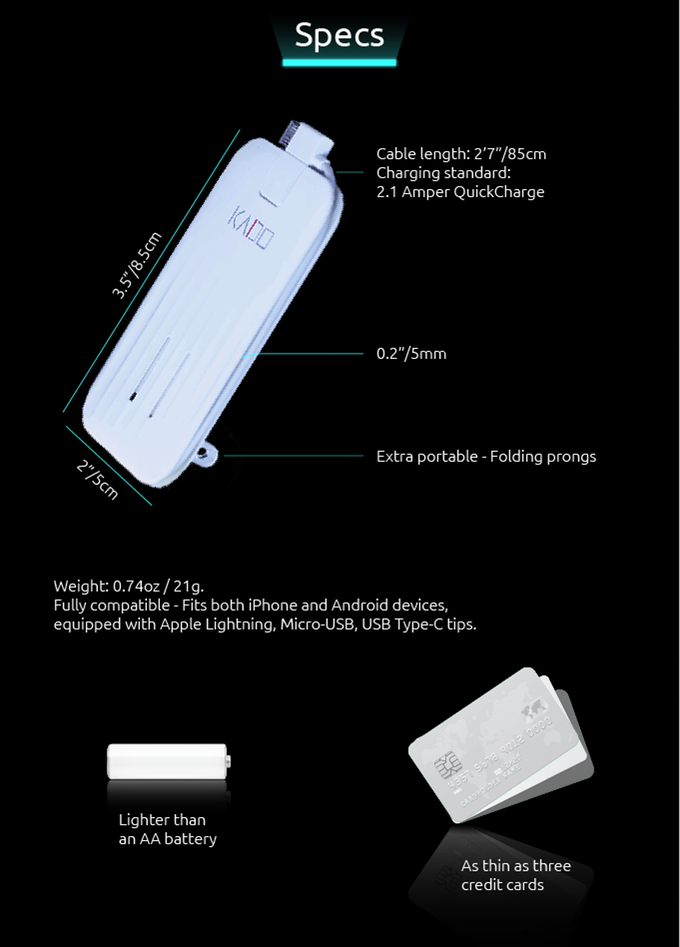 Kado超迷你充電器，不僅可收進皮夾還可藏於手機背面 | T客邦
